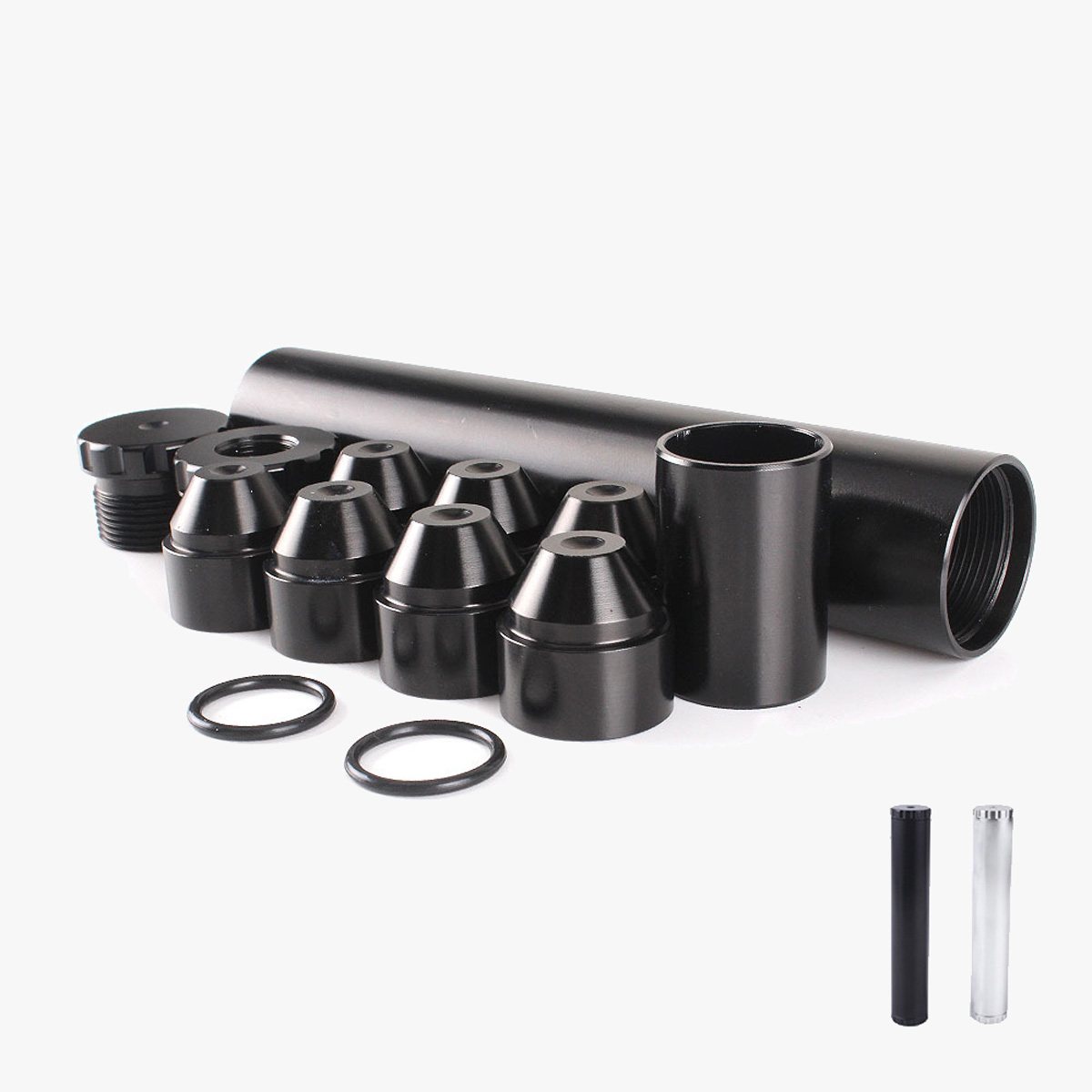 6"L Aluminum Solvent Trap Kit ith Dry Storage Cups 1/2-28 5/8-24 Thread